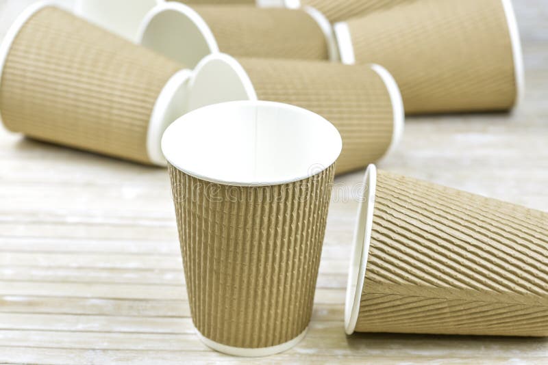 Brown Cardboard Take Away Paper Cups Stock Photo - Image of clear ...