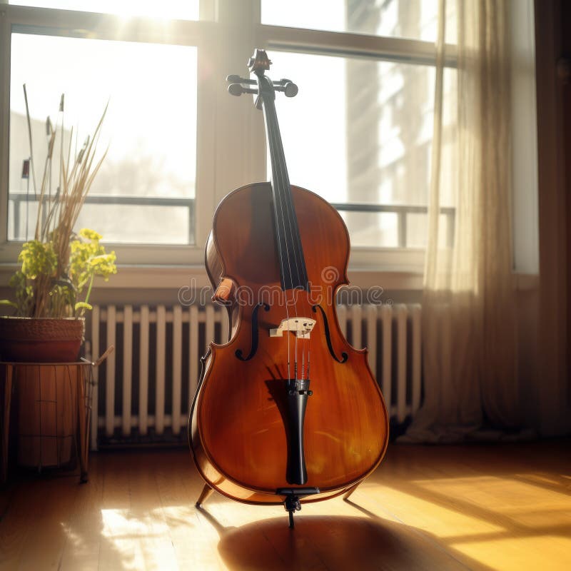 Brown Cello Displayed Next To Window in Sunny Room, Created Using ...