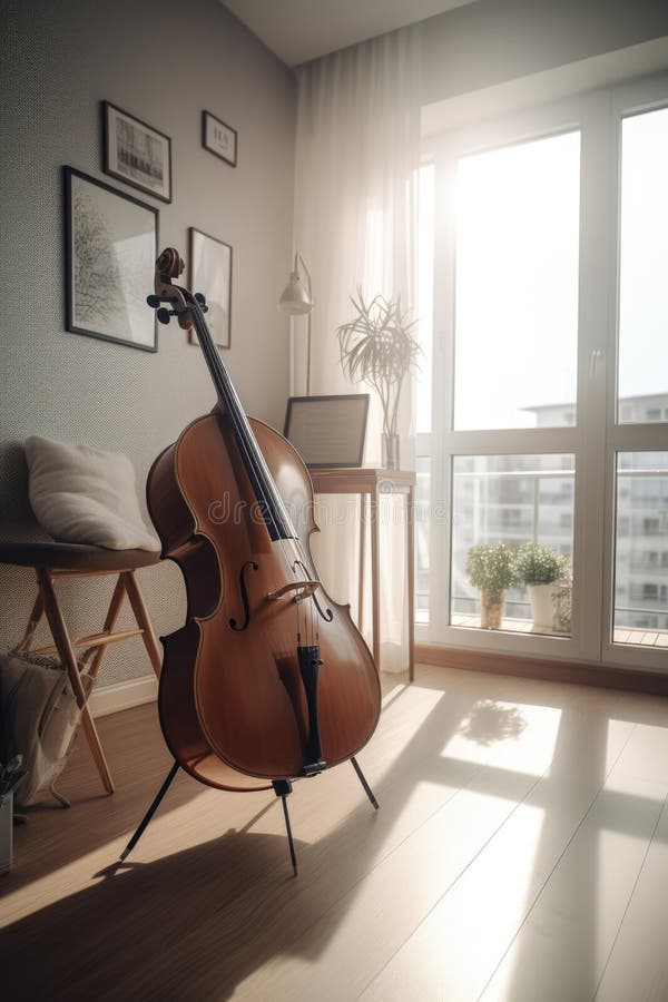Brown Cello Displayed Next To Window in Sunny Room, Created Using ...
