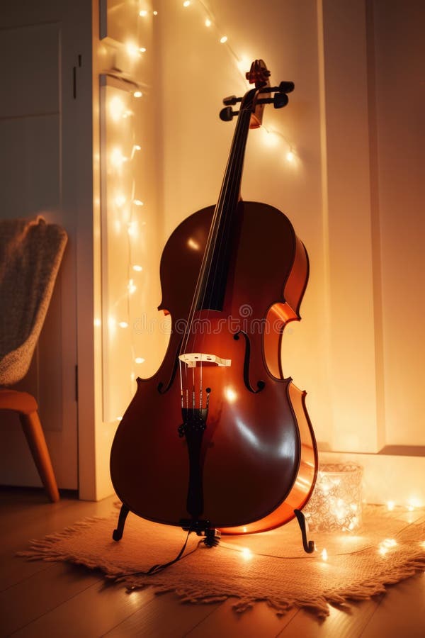 Brown Cello Displayed in Room with Fairy Lights, Created Using ...