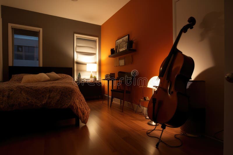Brown Cello Leaning on Wall in Bedroom, Created Using Generative Ai ...