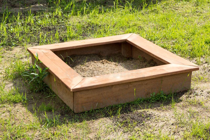 Brown Children Wooden Sandbox on Earth Stock Photo - Image of board ...