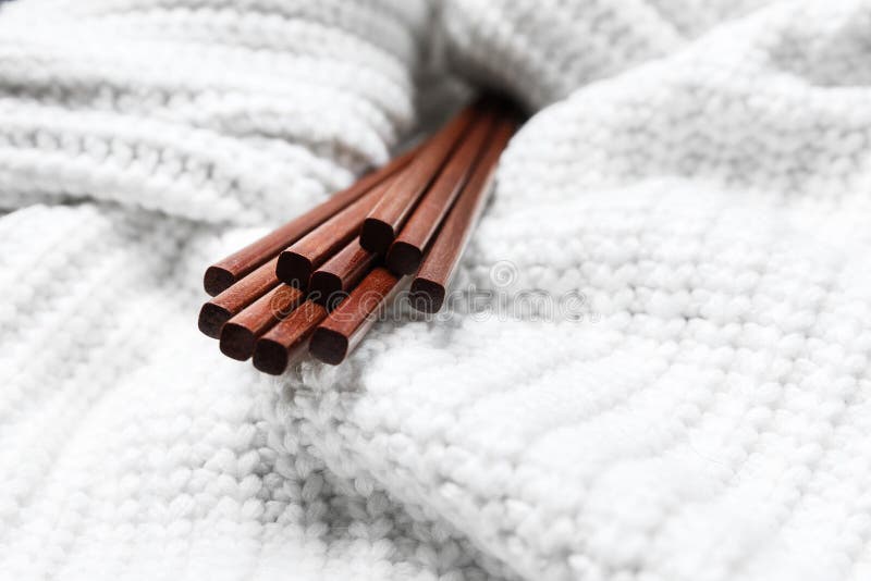 Brown Chinese Chopsticks on White Wool Texture Stock Photo - Image of ...