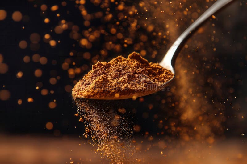Brown Cinnamon Powder Scattering from a Spoon, Dynamic Motion Captured ...