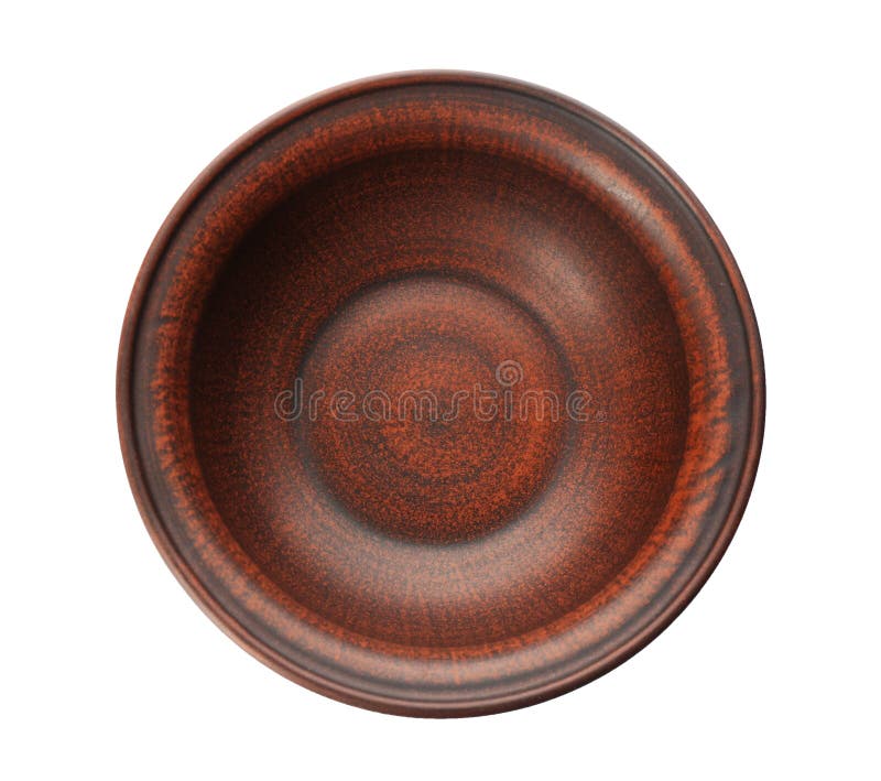 Brown Clay Bowl Isolated on White, Top View Stock Photo - Image of ...
