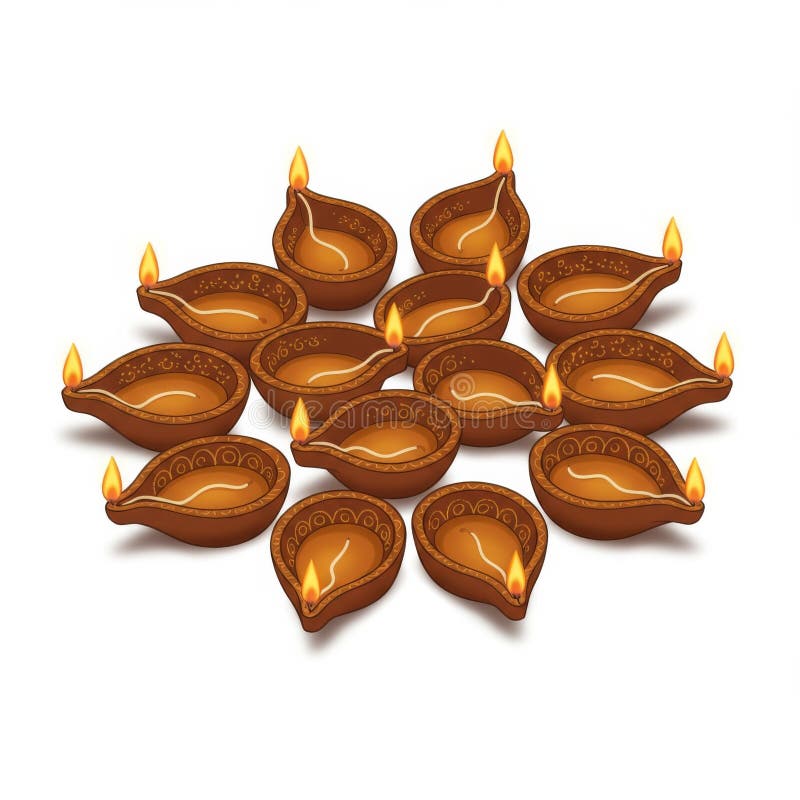 Brown Clay Oil Lamps Arranged in a Circle on White Background Stock ...