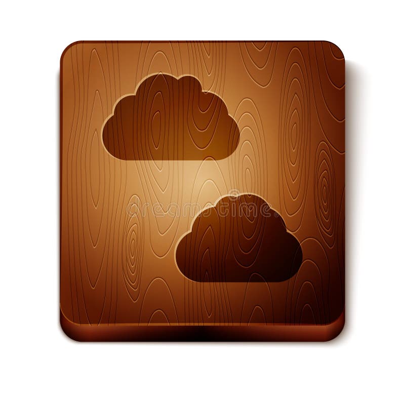 Brown Cloud Icon Isolated on White Background. Wooden Square Button ...