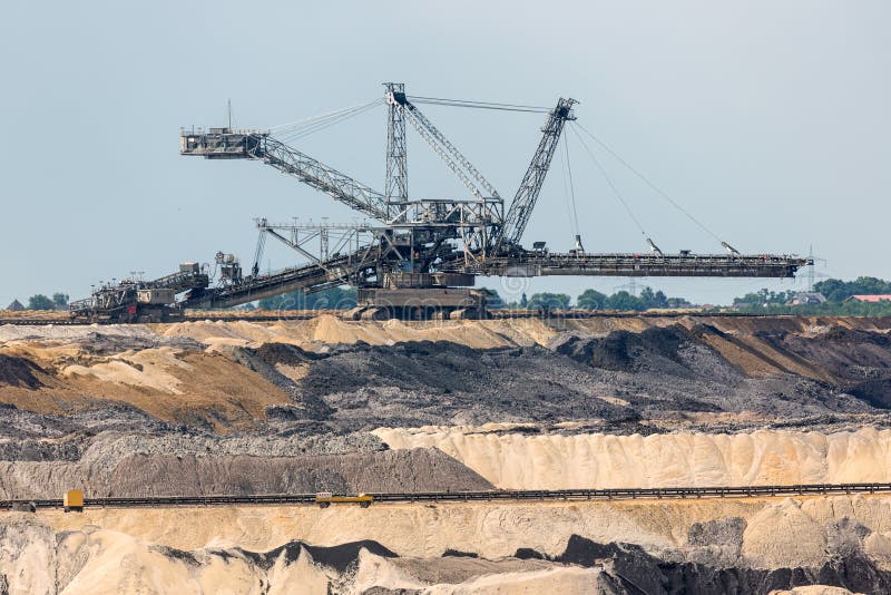 Brown Coal Open Pit Landscape with Digging Machine in Germany Stock ...