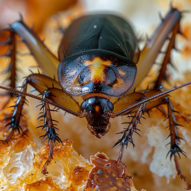 Brown Cockroach on Slice of Bread, Closeup with Selective Focus Stock ...