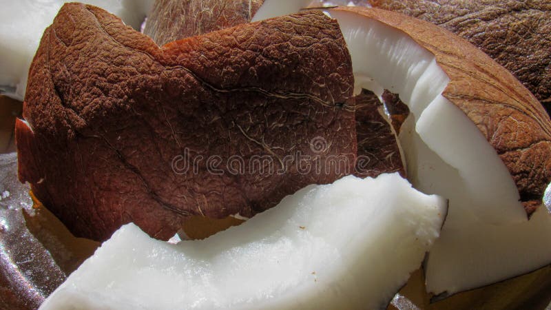 Brown Coconut Meat Close Up, Coconut Pieces Stock Image - Image of ...