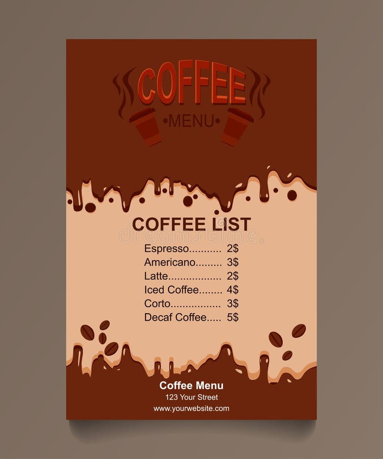 Brown Coffee Menu Design. Restaurant Beverage Cafe Food Vector Stock ...