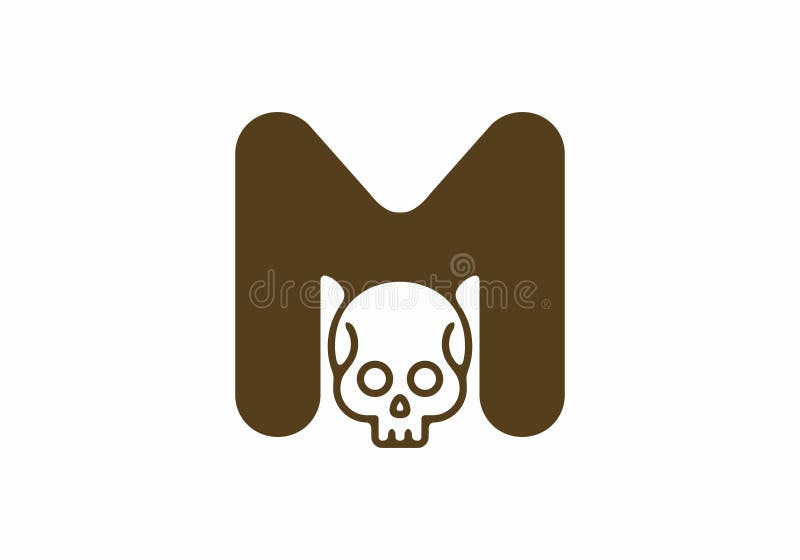 Brown Color of M Initial Letter with Skull Head Stock Vector ...
