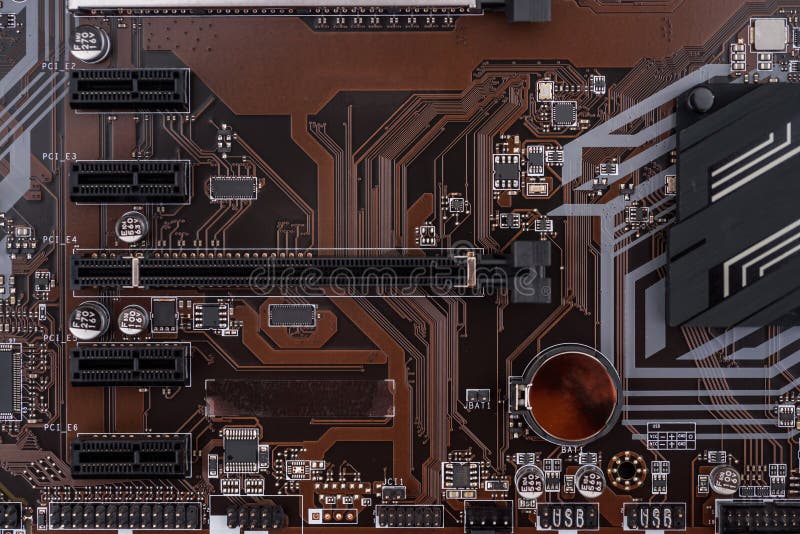 Brown Color Motherboard Top View, Computers and Electronic Theme Stock ...