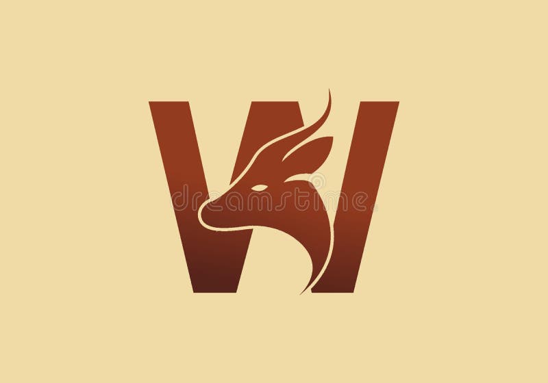 Brown Color of W Initial Letter with Deer Head Stock Vector ...