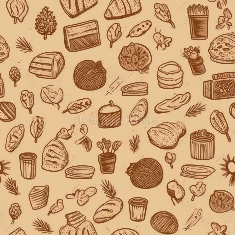 Brown Colored Craft Paper Style Hand Drawn Bakery Products Background ...