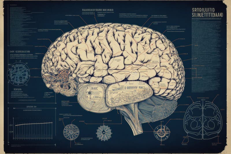 Brown Colored. Human Brain Schematic in Retro Sketch Style. Beautiful ... Brown Colored. Human Brain Schematic in Retro Sketch Style. Beautiful ...