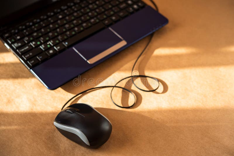 Brown Computer Mouse and Laptop Stock Photo - Image of journalist ...