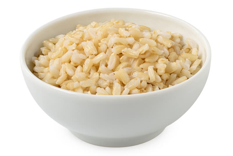 Brown Cooked Rice in a White Ceramic Bowl Isolated on White Stock Image ...
