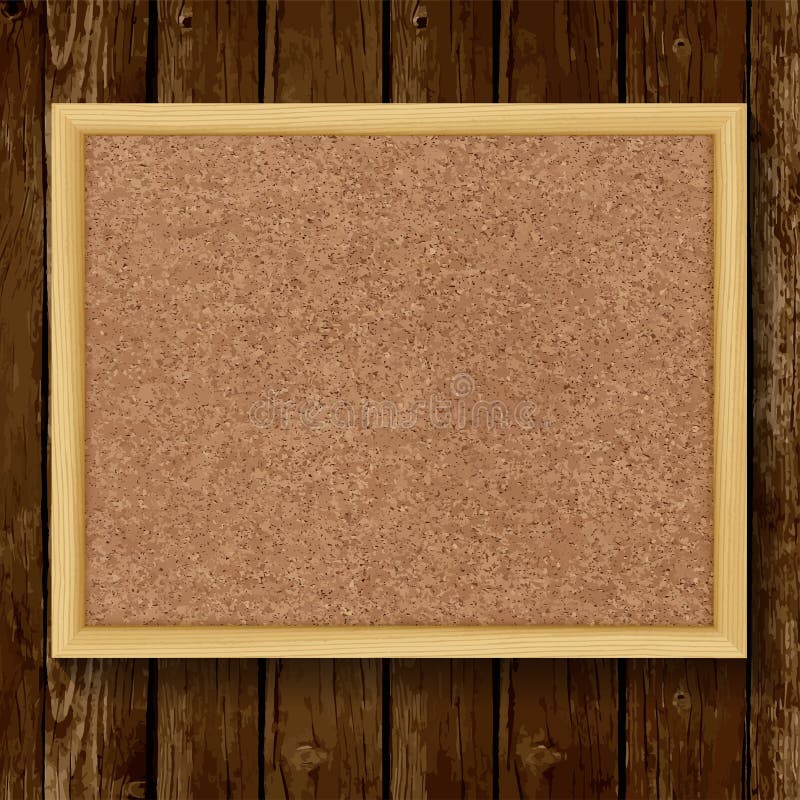 Brown Cork Board in a Frame on Wood Background. Stock Image - Image of ...