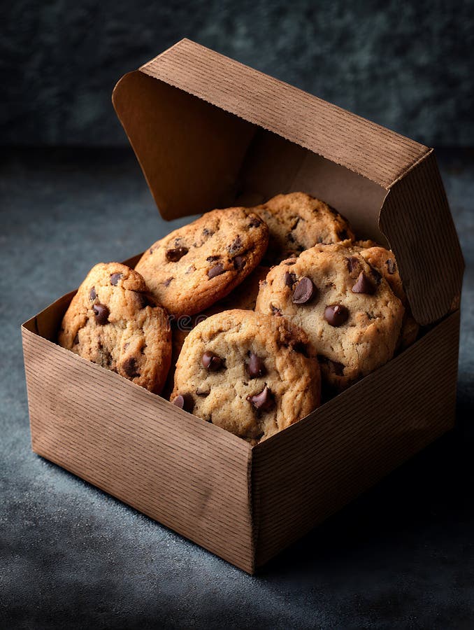 Brown Corrugated Cardboard Box Filled with Chocolate Chip Cookies Stock ...