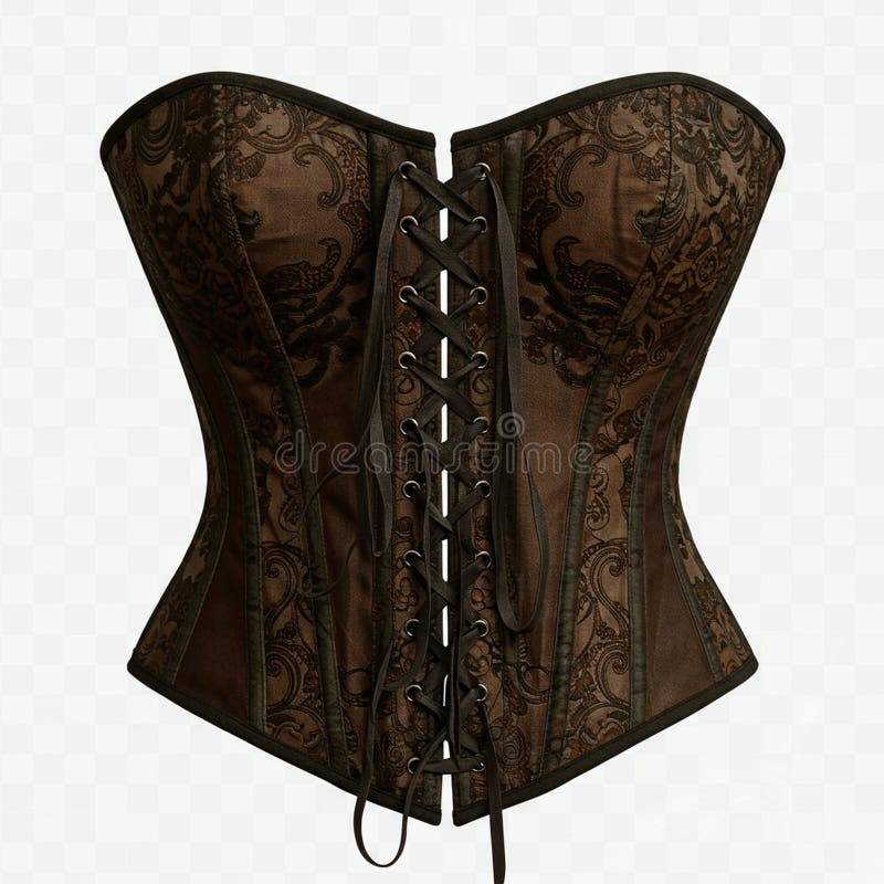 Brown Corset with Intricate Black Floral Patterns, Featuring a Front ...