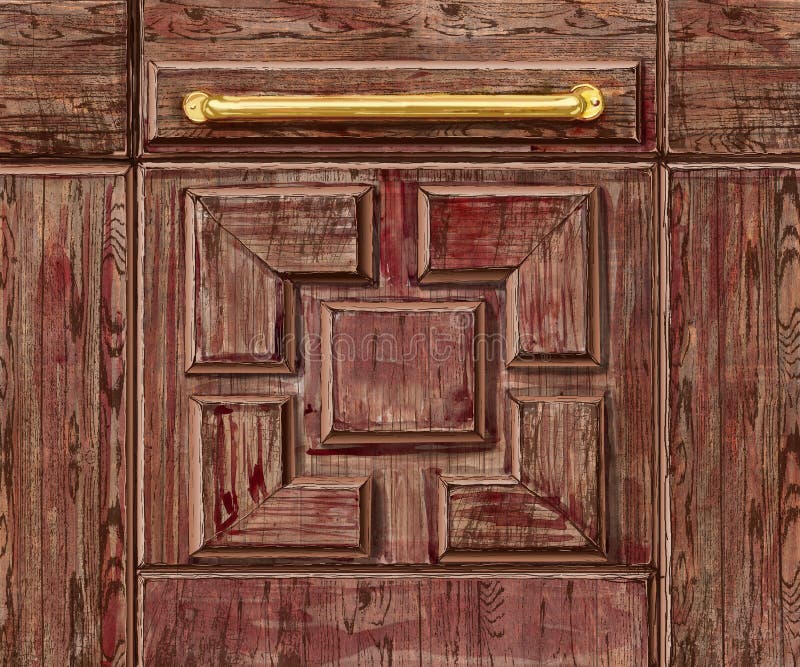 Brown Counter Wooden Panel with Brass Handle Stock Image - Image of ...