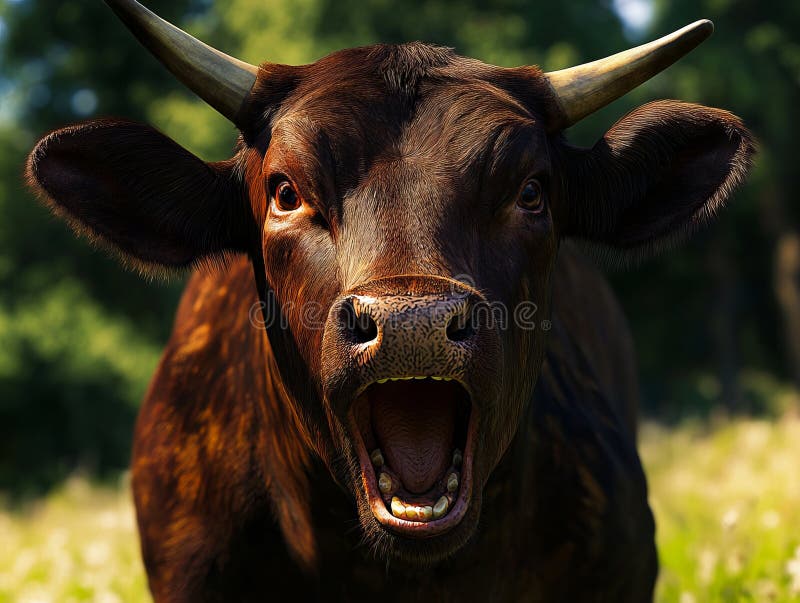 A Brown Cow with Its Mouth Open Showing Its Teeth Stock Photo - Image ...