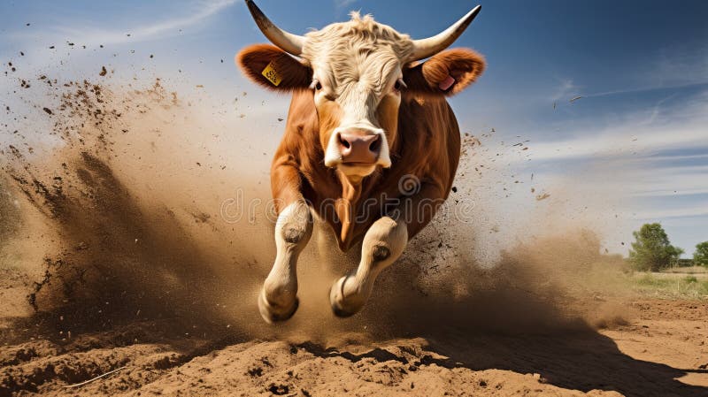 Brown Cow Running through a Dirt Field Stock Photo - Image of action ...