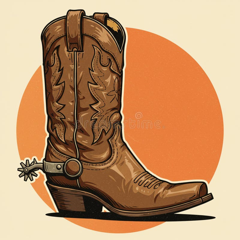 Brown Cowboy Boot Illustration Featuring Intricate Stitching and ...