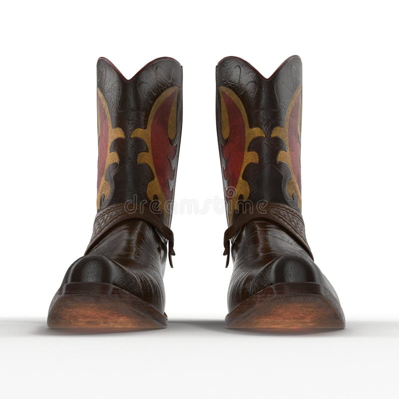 Brown Cowboy Boots with Ornamental Stitching on White. 3D Illustration ...