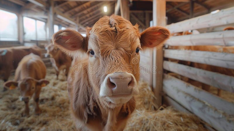 Brown Cows Standing Inside Barn Stock Image - Image of farmland, dairy ...