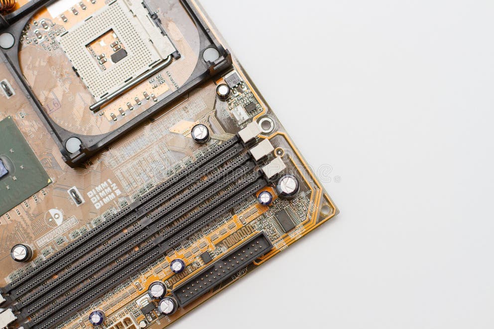 Brown CPU Motherboard. Slot for Computer Chip Microprocessor Technology ...