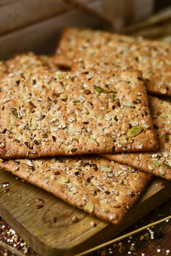 Brown Crackers Topped with Seeds Stock Photo - Image of industry ...