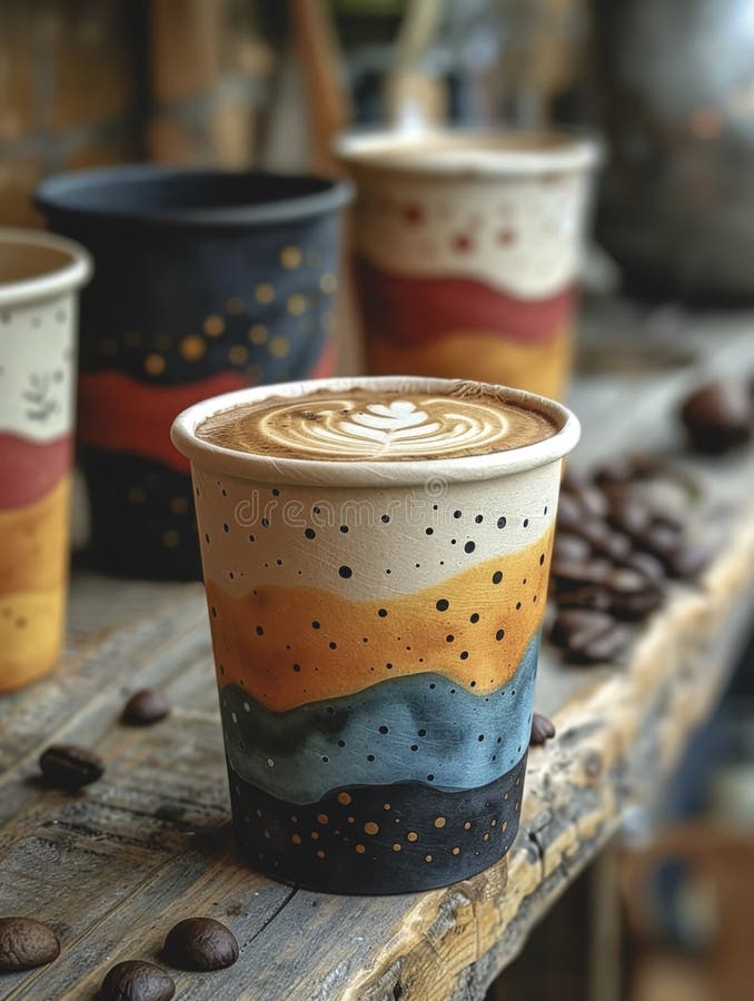 Brown Craft Paper Cup of Coffee on a Wooden Tabletop. Stock Image ...