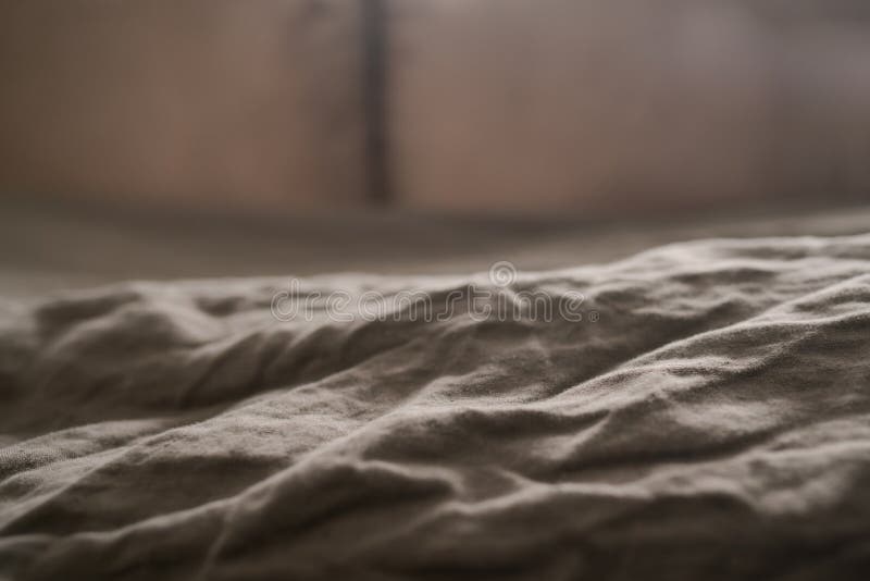 Brown Crumpled Linen Bed Cover with Sunlight from Window Stock Image ...