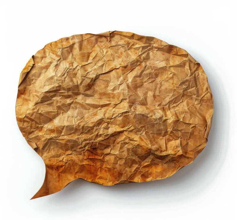 Brown Crumpled Paper Speech Bubble Stock Image - Image of craftwork ...