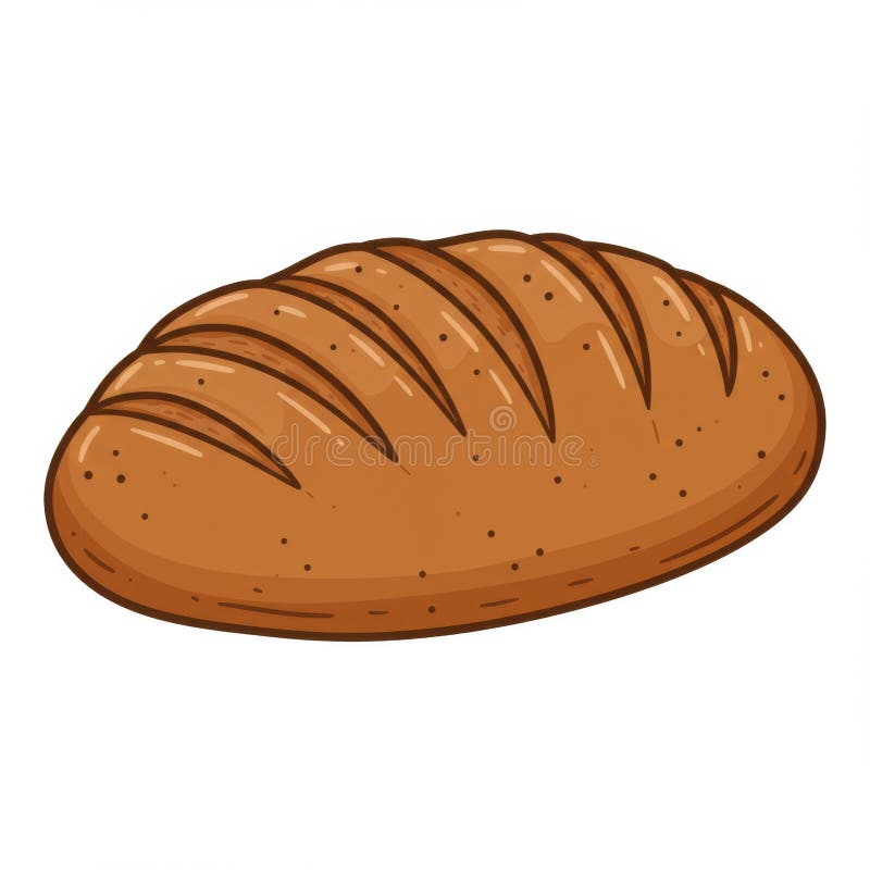 Brown Crusty Loaf of Bread on White Background Stock Illustration ...