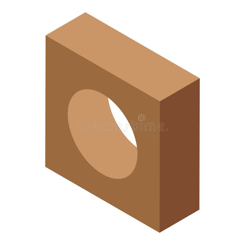 Brown Cube Showing a Circular Hole in Isometric View Stock Vector ...