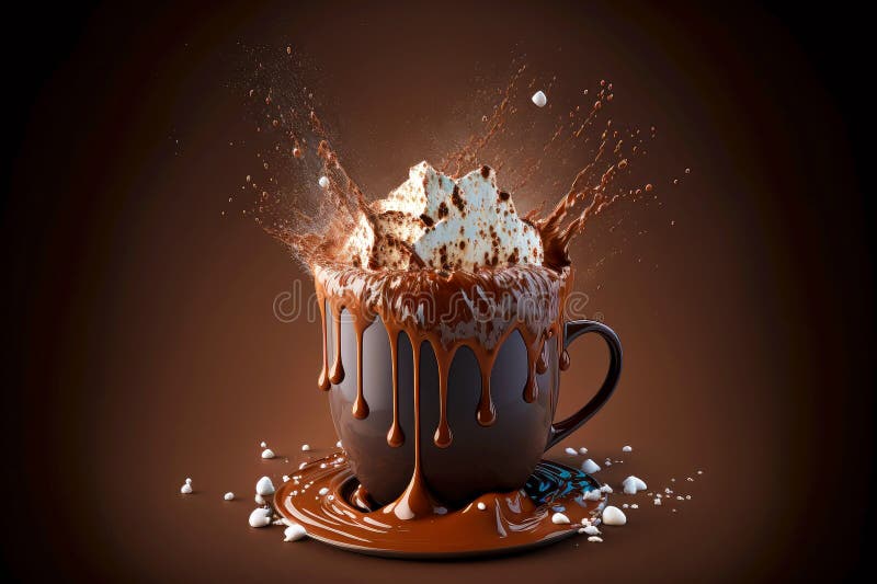 Brown Cup of Hot Chocolate with Marshmallows and Chocolate Splash Stock ...