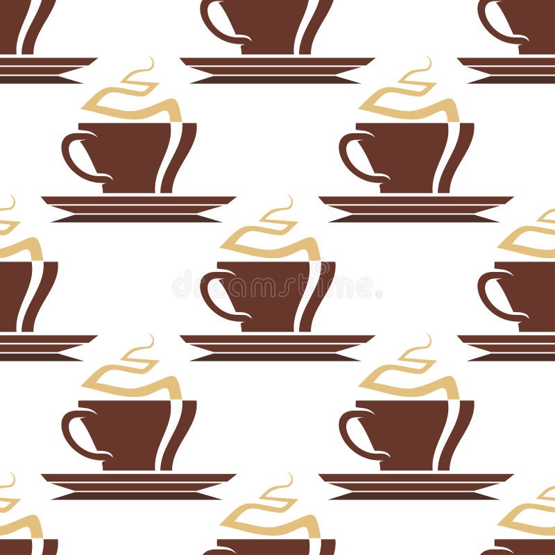 Brown Cups of Hot Coffee Seamless Pattern Stock Vector - Illustration ...