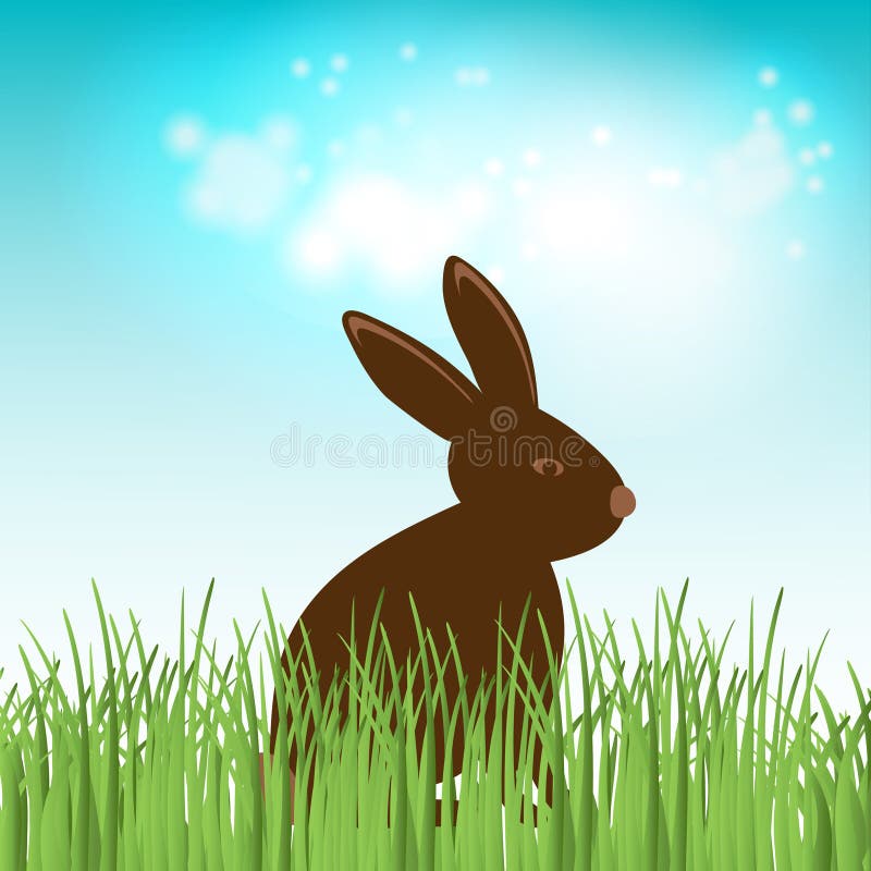 Brown Cute Chocolate Bunny in Grass. Vector Easter Illustration Stock ...