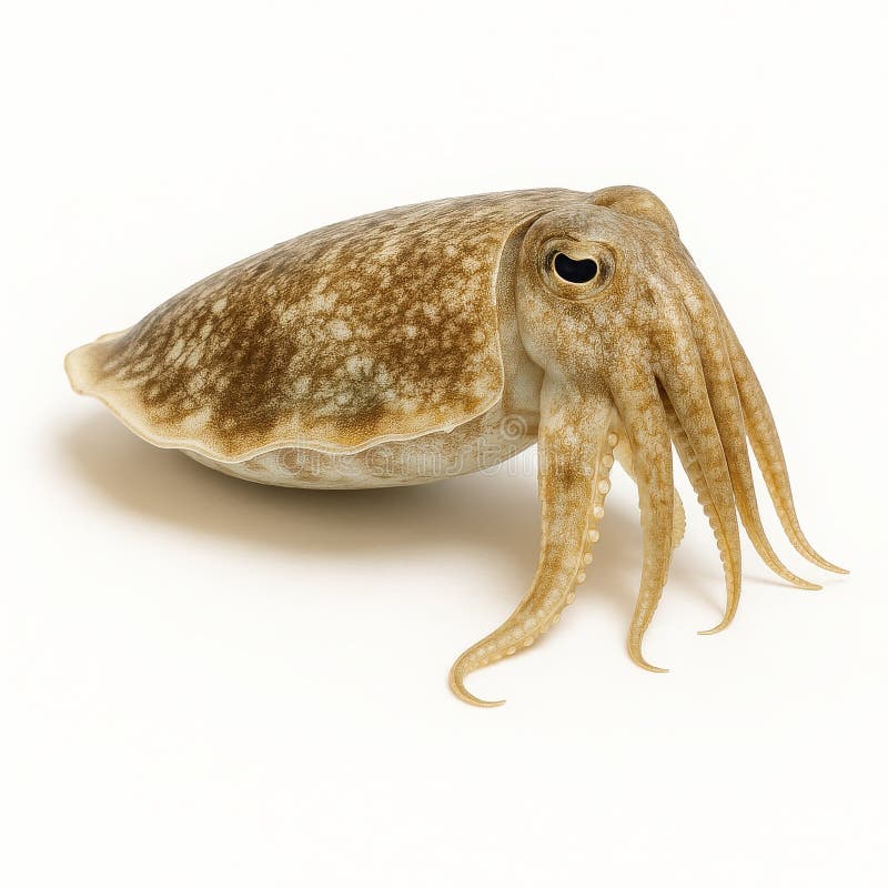 A Single Spotted Brown Cuttlefish on a White Background Stock ...