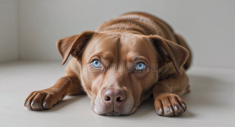 A Brown Dog with Blue Eyes is Laying Down. Stock Photo - Image of ...
