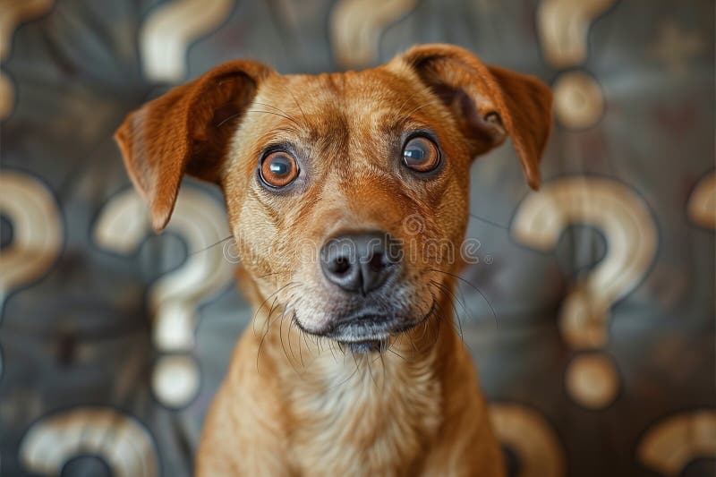 Brown Dog with Curious Expression Against Question Mark Background ...