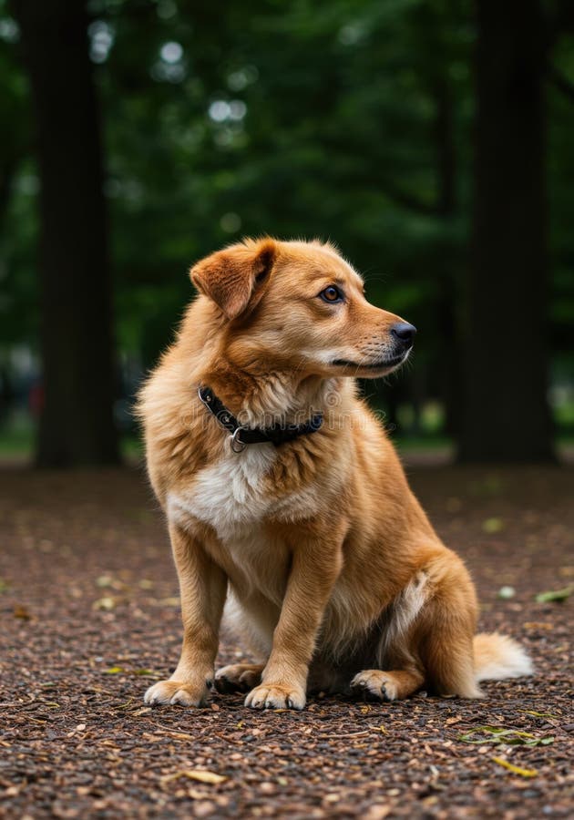 Brown Dog Sitting in a Forest Stock Image - Image of calm, park: 385252169
