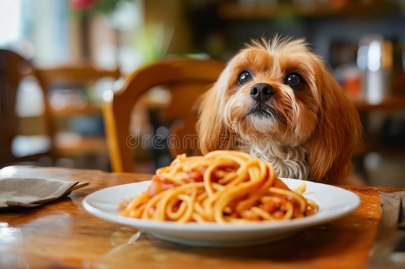 A Dog Sitting at a Table with Spaghetti. Generative AI Stock Photo ...