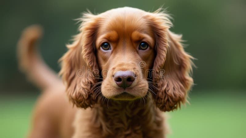 A Brown Dog Standing on Top of a Lush Green Field Stock Photo - Image ...
