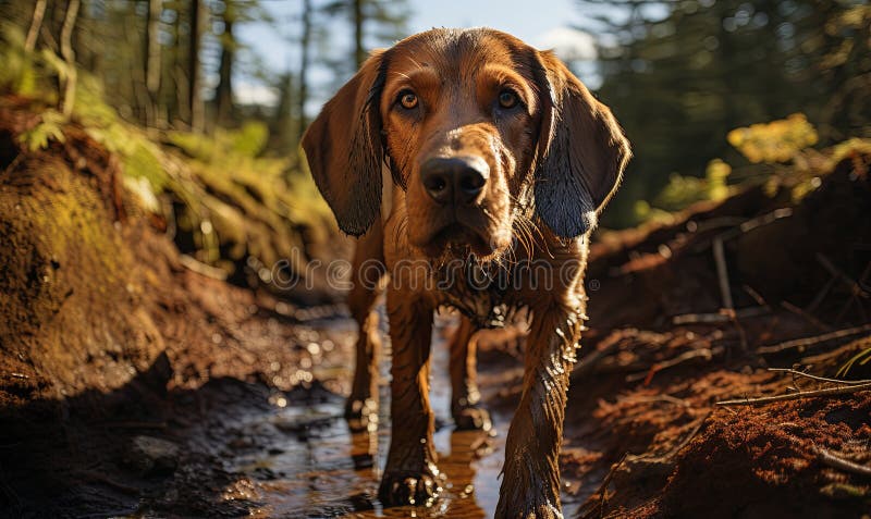 Brown Dog Walking through Puddle of Water Stock Photo - Image of active ...