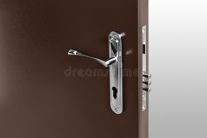 Brown Door with Metallic Handle Stock Photo - Image of brown, house ...