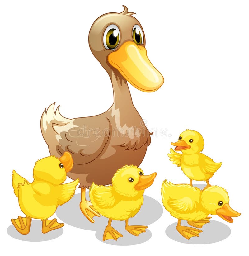 The Brown Duck and Her Four Yellow Ducklings Stock Vector ...